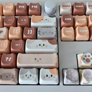 Cute Brown Cat Theme Custom Keycap Set for Mechanical Keyboard | 138 ...