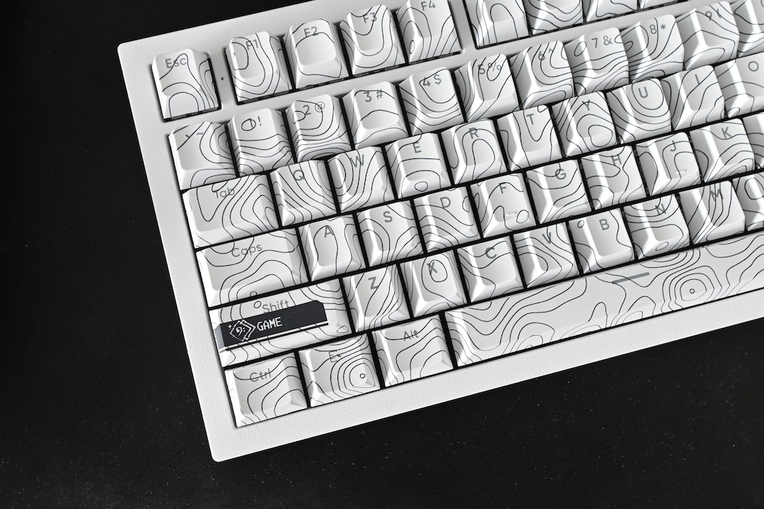 Backlit Side Top Print White Contour Waves Lines Keycap Set for ...