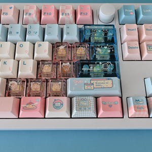 Retro Cyberpunk Cat Pink and Baby Blue Keycap Set | 140 Keys | Cherry ...