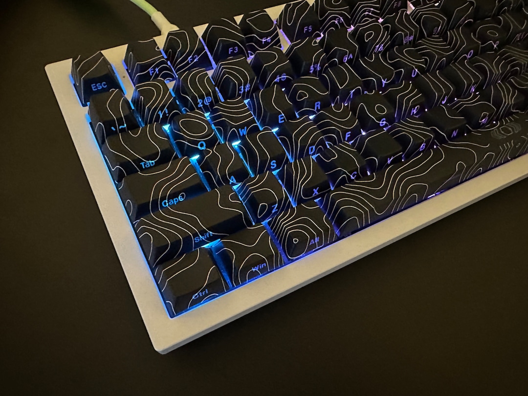 Backlit Side Print Black White Contour Waves Lines Keycap Set for ...