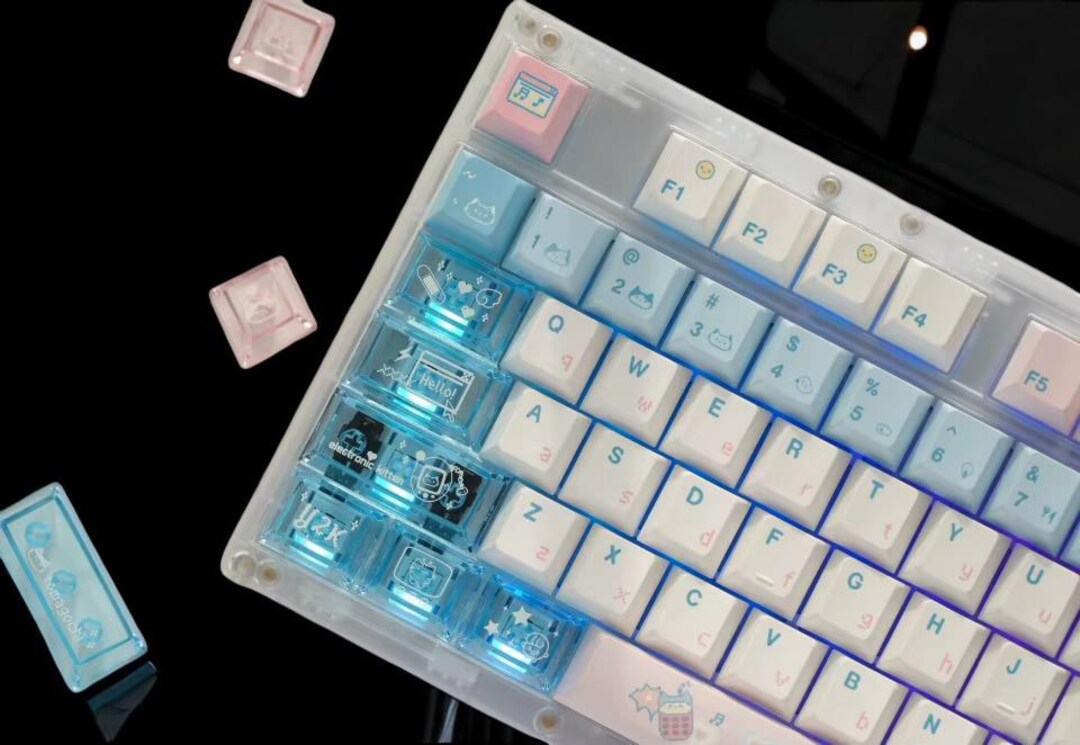 Retro Cyberpunk Cat Pink and Baby Blue Keycap Set | 140 Keys | Cherry ...