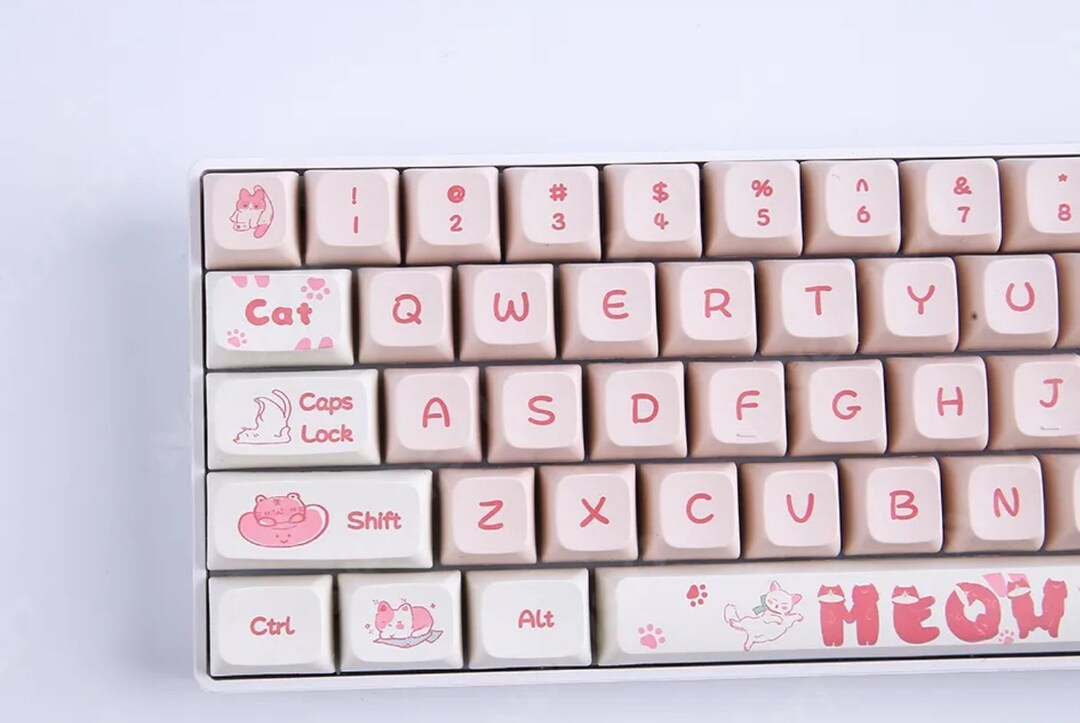 Cute Happy Rose Color Cat Theme Keycap Set for Mechanical - Etsy