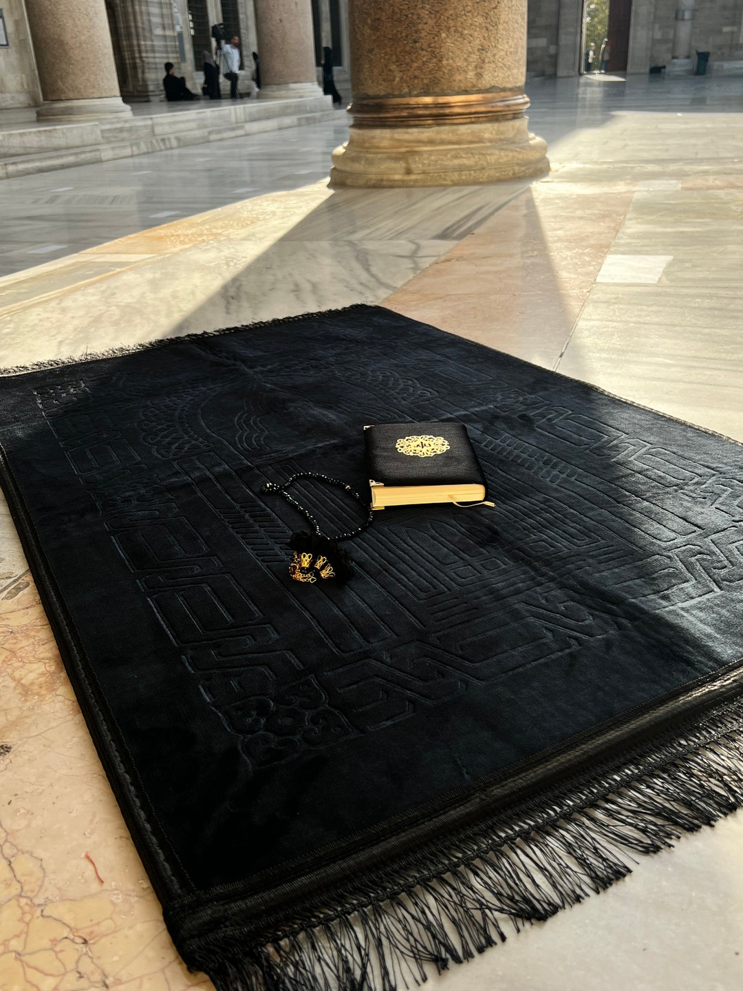 Black Prayer Mat, Soft Prayer Rug,thick Plush Prayer Rug, Quran Tasbeeh ...