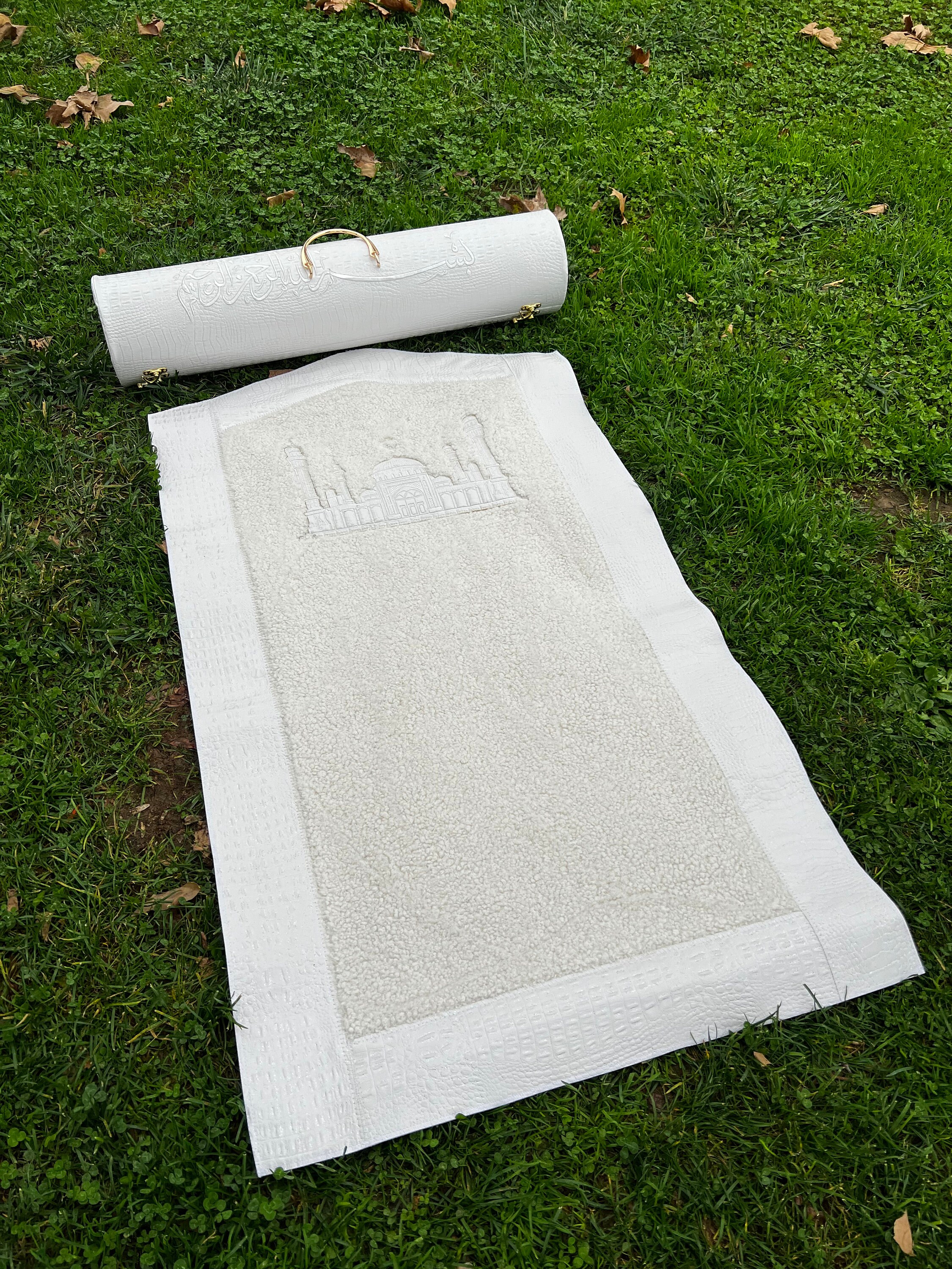 Leather Prayer Rug With Bag,luxury Prayer Mat,bismillah Embroidered Bag ...