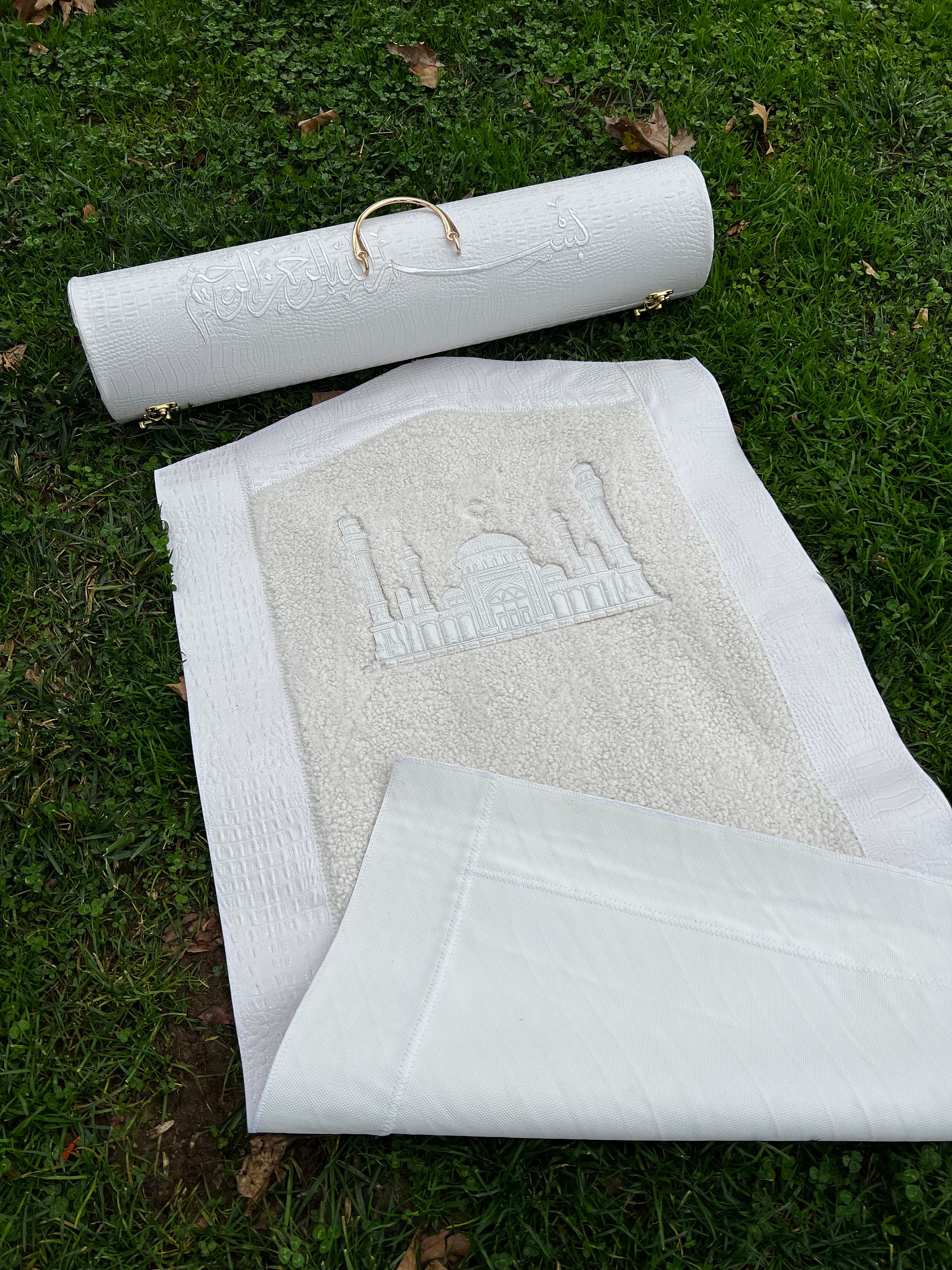 Leather Prayer Rug With Bag,luxury Prayer Mat,bismillah Embroidered Bag ...