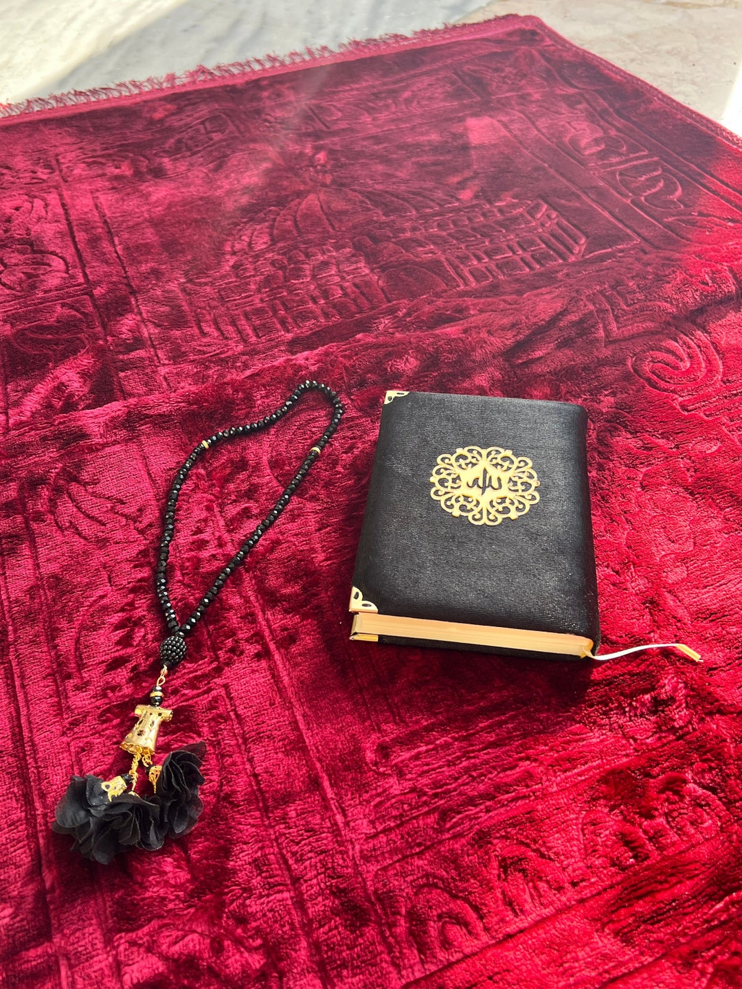 Red Prayer Matthick Plush Prayer Rug Quran Tasbeeh - Etsy