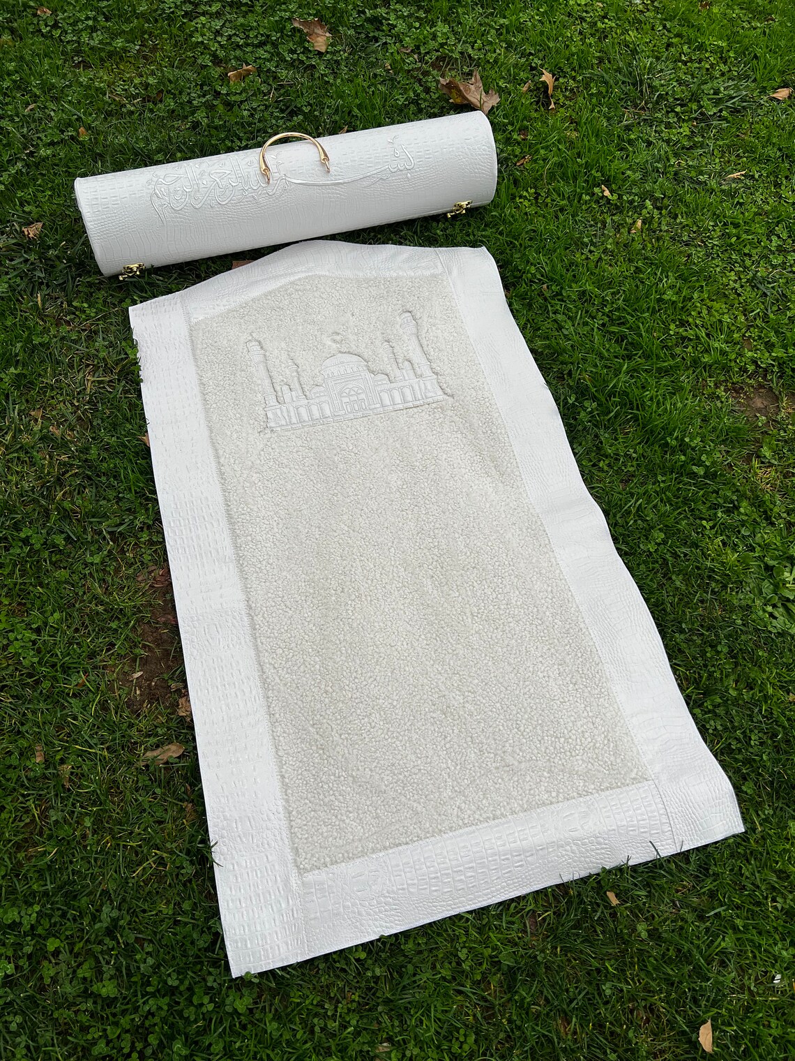 Leather Prayer Rug With Bag,luxury Prayer Mat,bismillah Embroidered Bag ...
