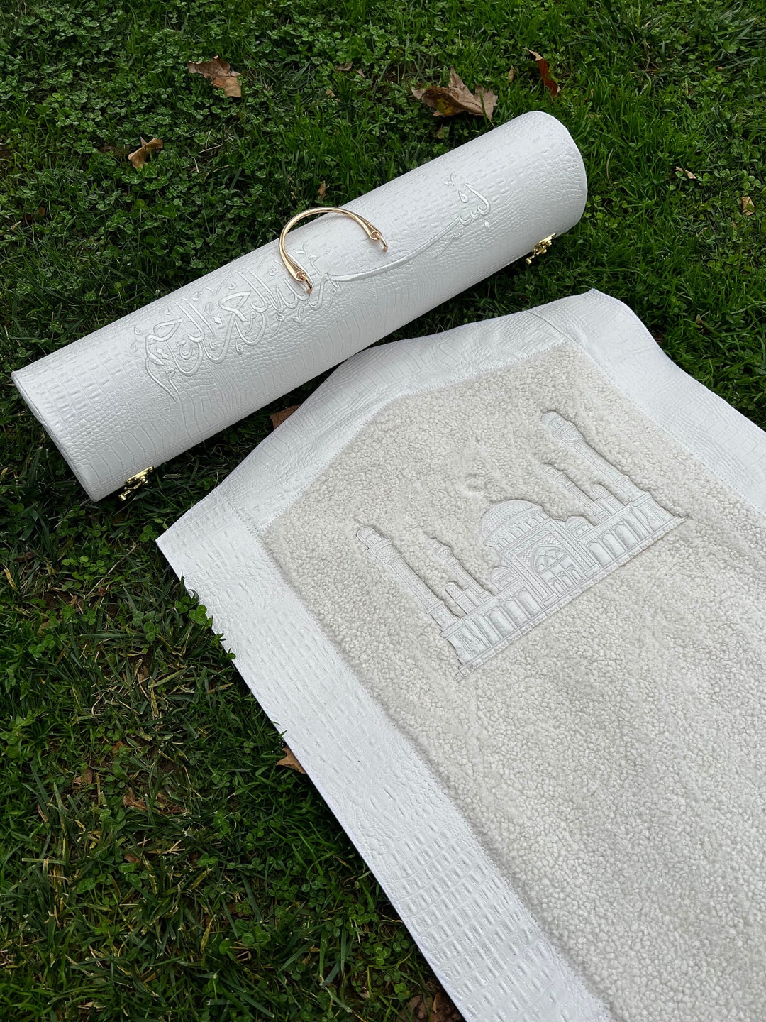 Leather Prayer Rug With Bag,luxury Prayer Mat,bismillah Embroidered Bag ...