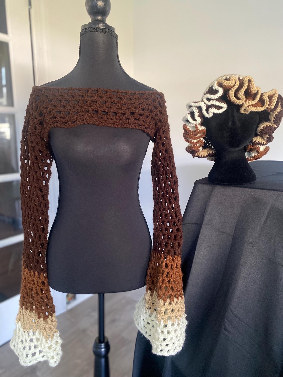 Coffee Shrug and Ruffle Hat Set - Etsy