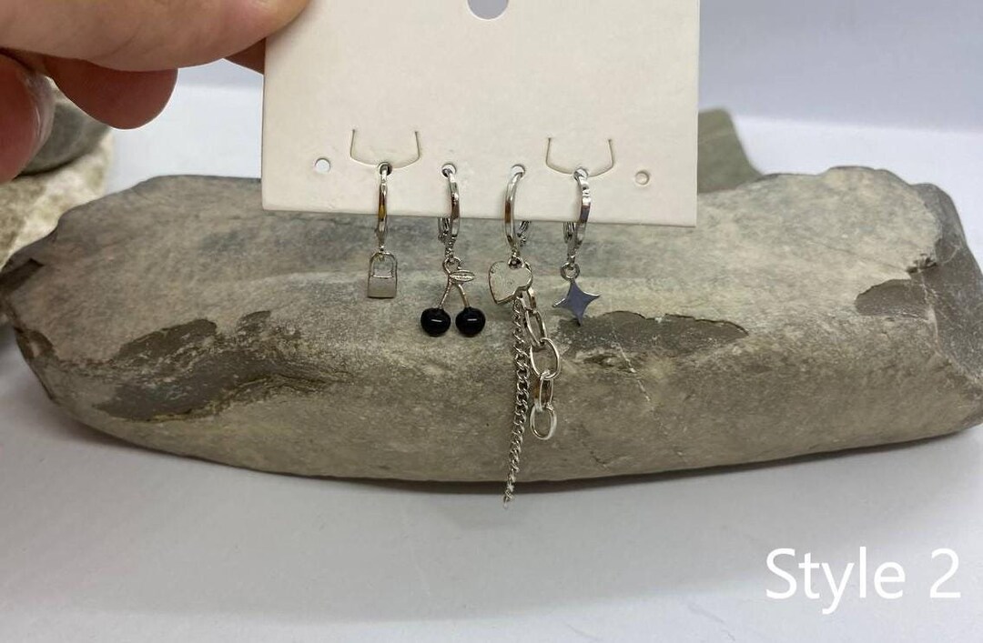 Silver Earring Set for Multiple Piercing,cherry Hoop Earrings,silver ...