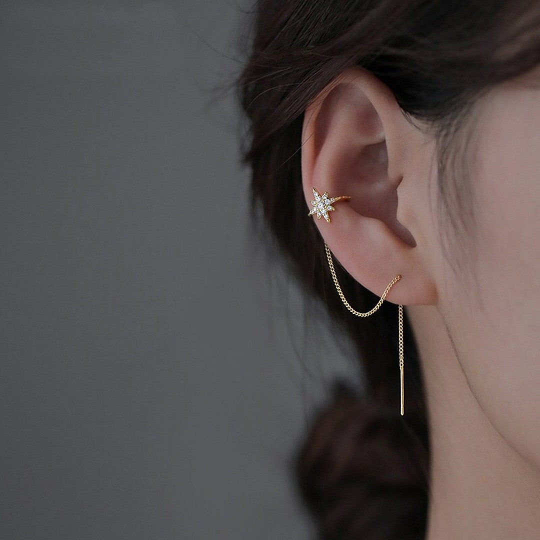 Ear Cuff Star Chain Earrings,chain Ear Cuffs,silver Ear Cuffs,gold Ear ...