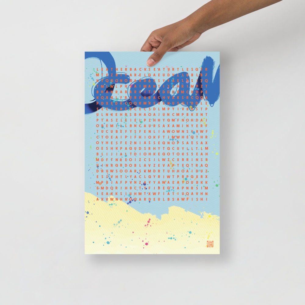 OCEAN Animals Word Search Kids Room Family Activity Wall Art Vibrate ...
