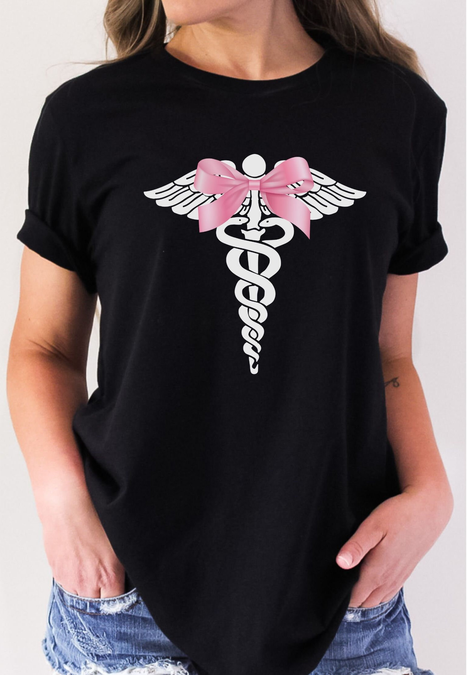 Caduceus Medical Shirt Pink Bow Medical Tshirt Caduceus Shirt Medical ...