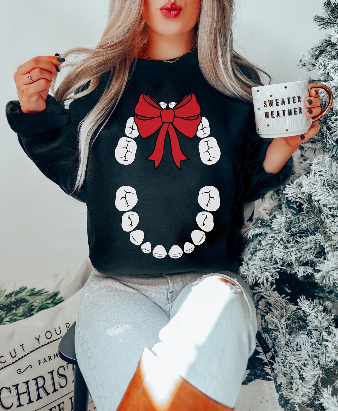 Tooth Sweatshirt Oral Surgeon Wreath Sweatshirt Prosthodontist Gift ...