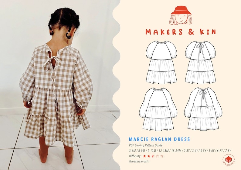 Marcie Raglan Dress PDF Sewing Pattern / Size 3m-8y / Girls Dress ...
