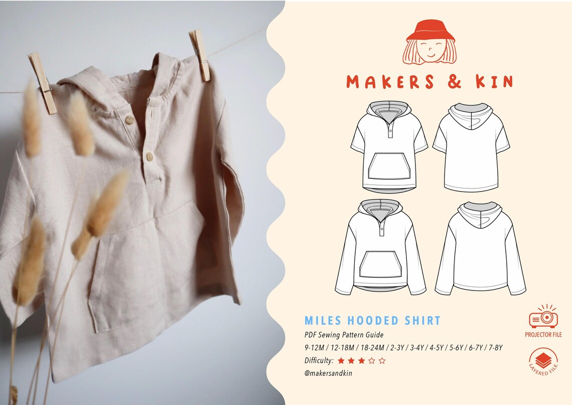 Miles Hooded Linen Shirt Sewing Pattern – Unisex - Relaxed Fit (pdf ...