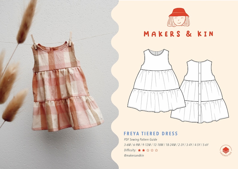 Freya Tiered Dress Sewing Pattern, Girls A-line Summer Dress (pdf File ...
