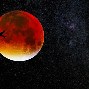 Flying Plane Across A Full Blood Moon - Etsy