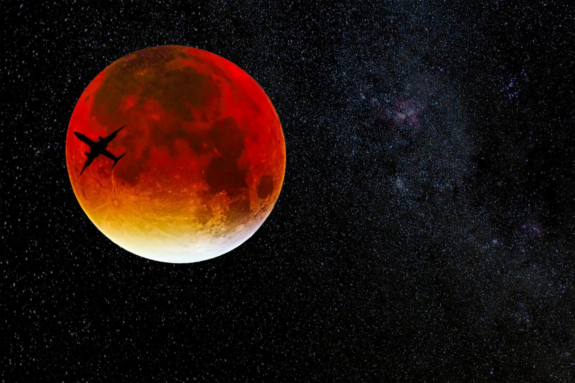 Flying Plane Across A Full Blood Moon - Etsy