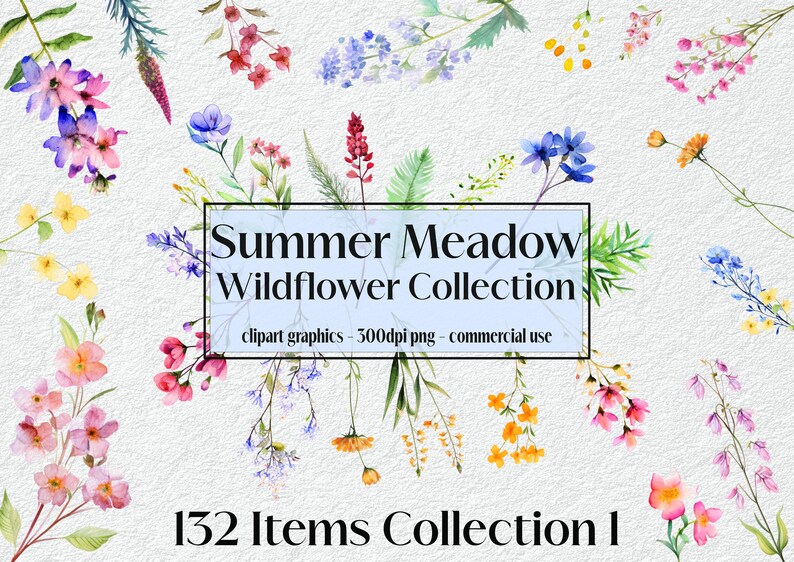 Meadow Wild Flower Watercolor Clipart, Floral Art Prints, Nature ...