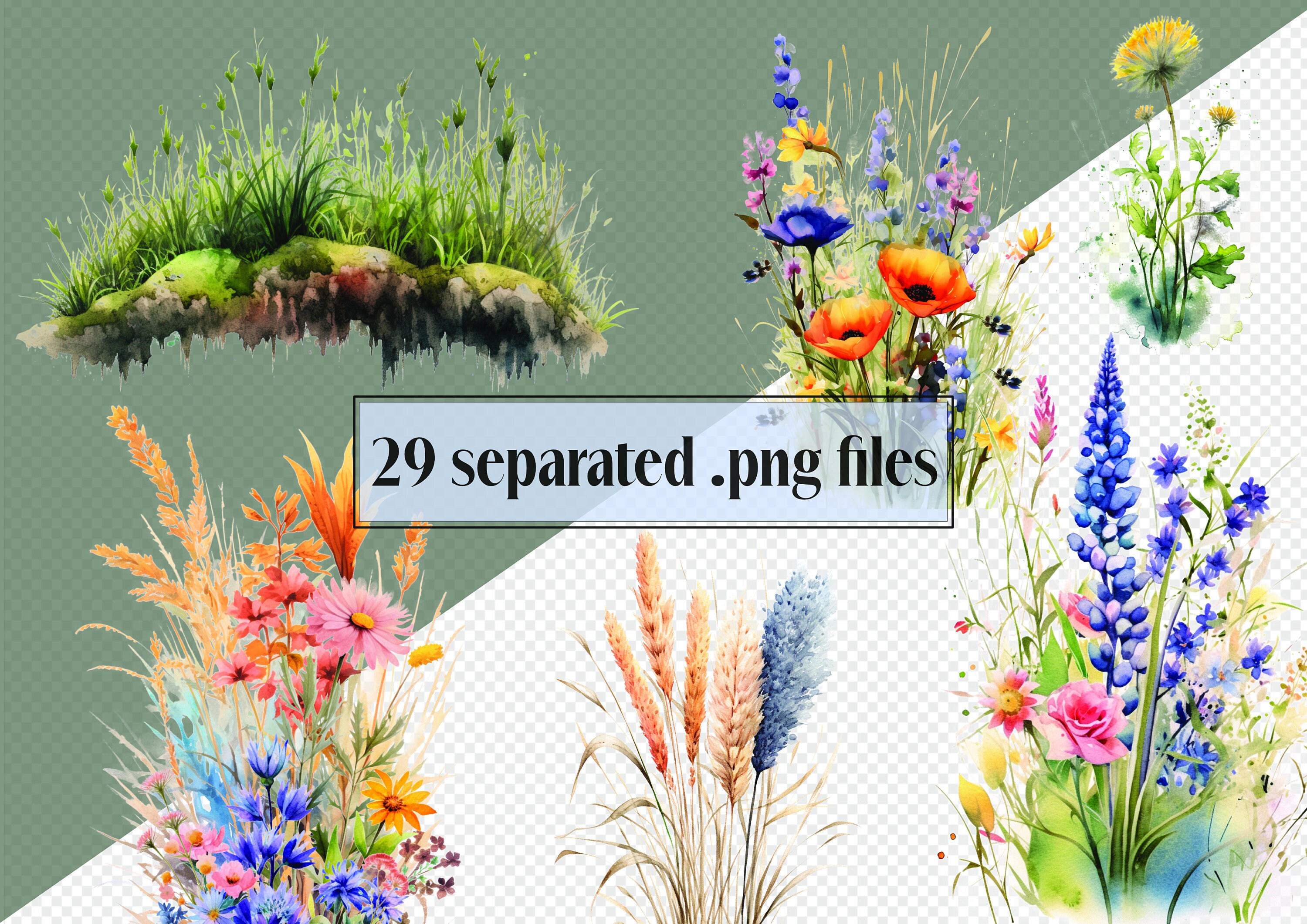Watercolor Meadow Flowers Clipart Spring Wildflower Floral PNG Format ...
