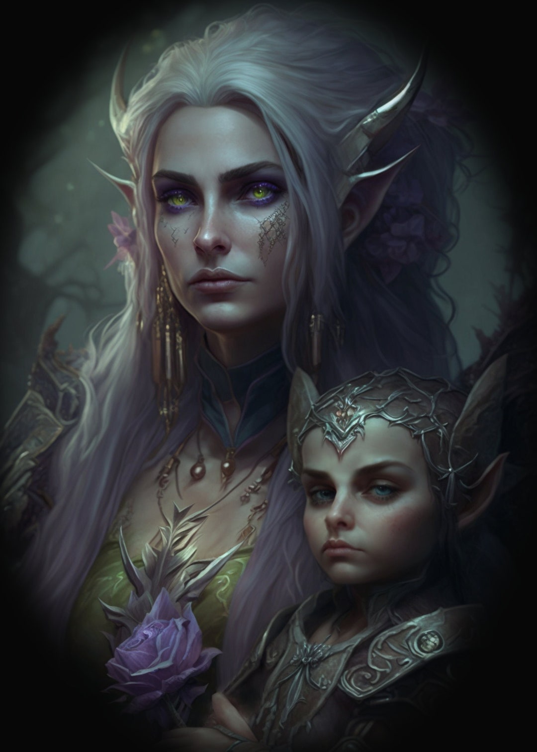 Elf Mother 3 Elf Mother and Child Fantasy Art Gaming - Etsy