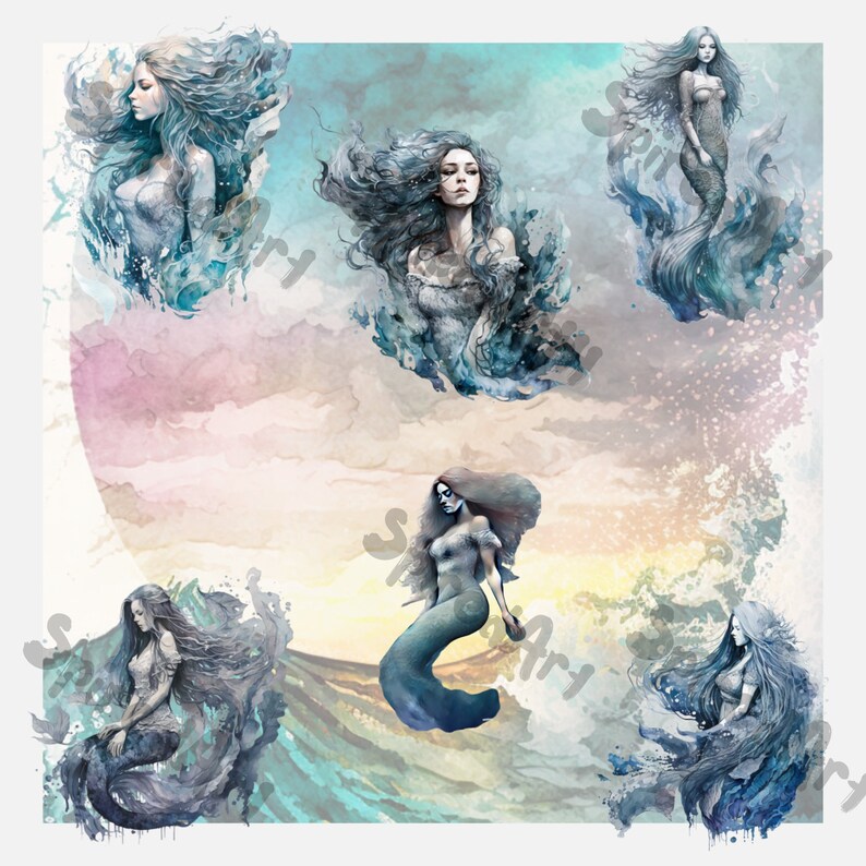 20 Watercolor Mermaid Clipart|printable Watercolor Clipart|sublimation ...