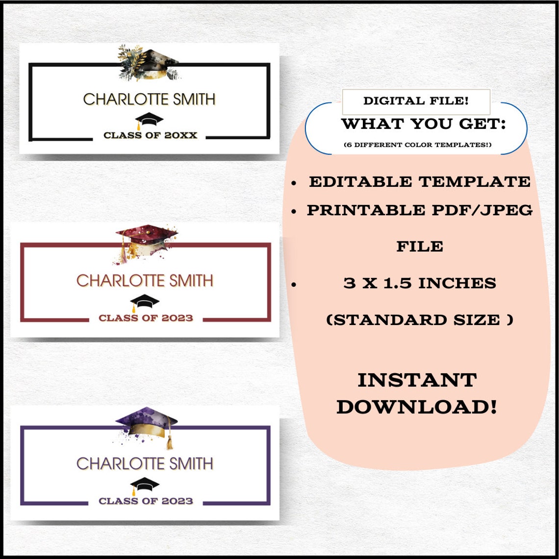 Editable Graduation Name Card Template, Printable Class Graduation Name ...