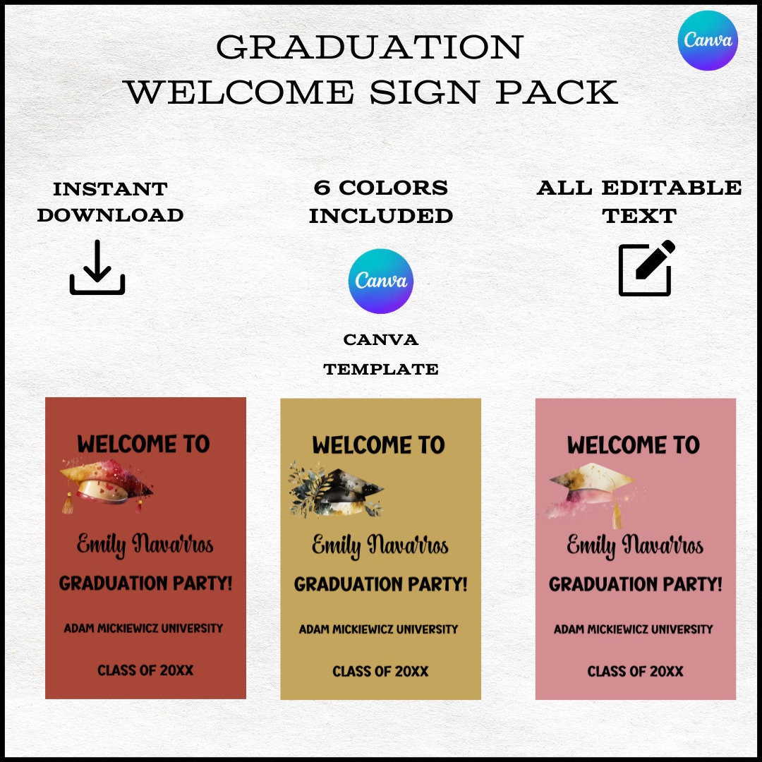 Editable Graduation Welcome Sign Pack,editable Templates,senior College ...