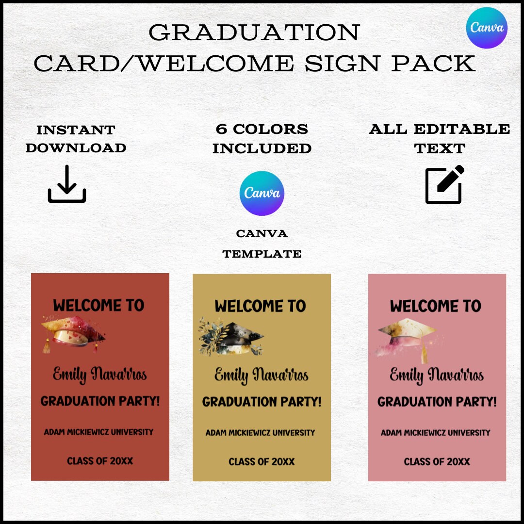 Editable Graduation Welcome Sign/card Pack,editable Templates,senior ...