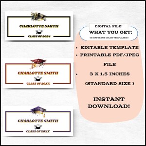 Editable Graduation Name Card Template, Printable Class Graduation Name ...