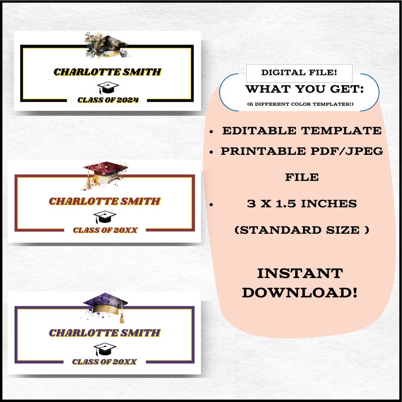 Editable Graduation Name Card Template, Printable Class Graduation Name ...