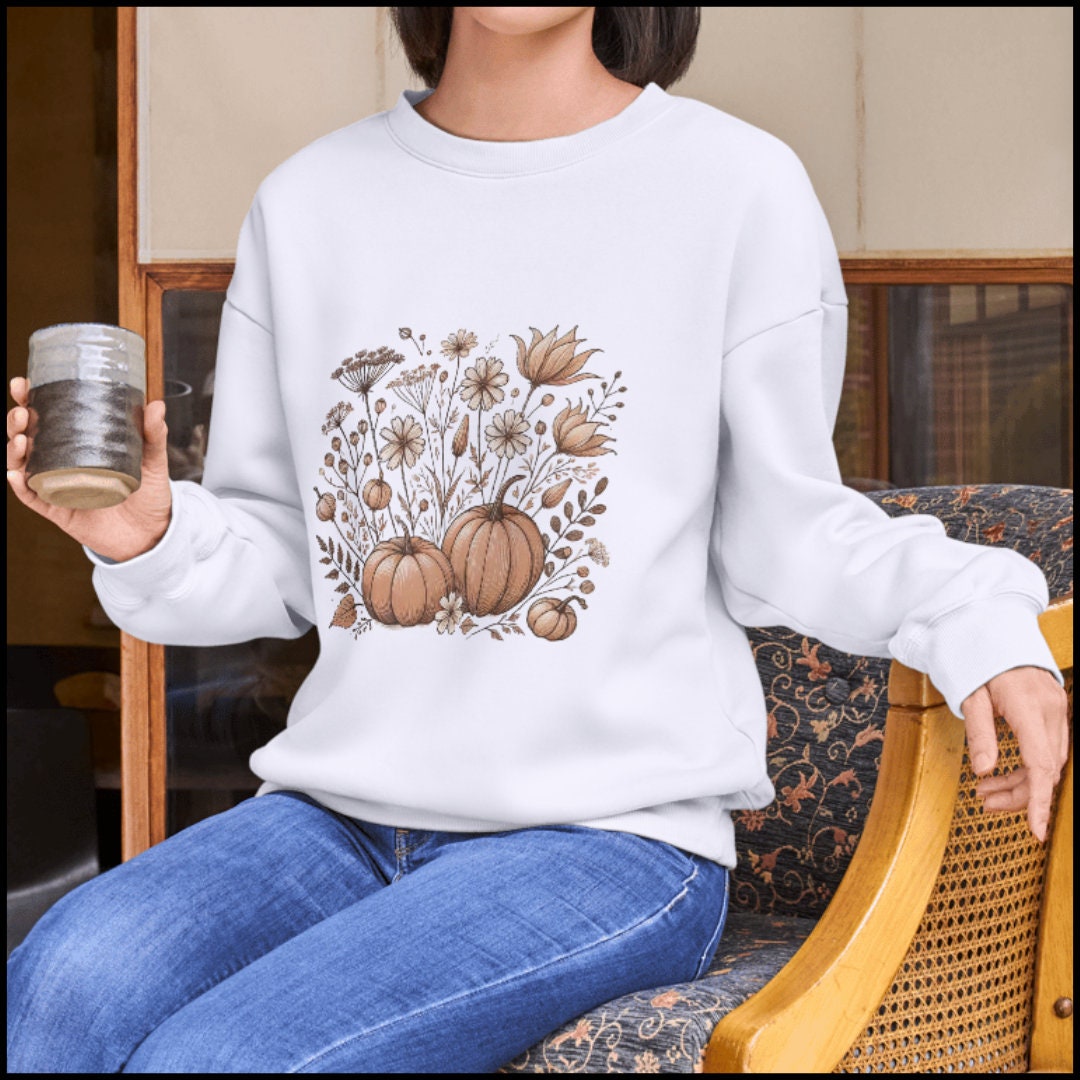 Boho Fall Pumpkin Floral PNG - Hand-drawn Autumn Wildflowers, Harvest ...