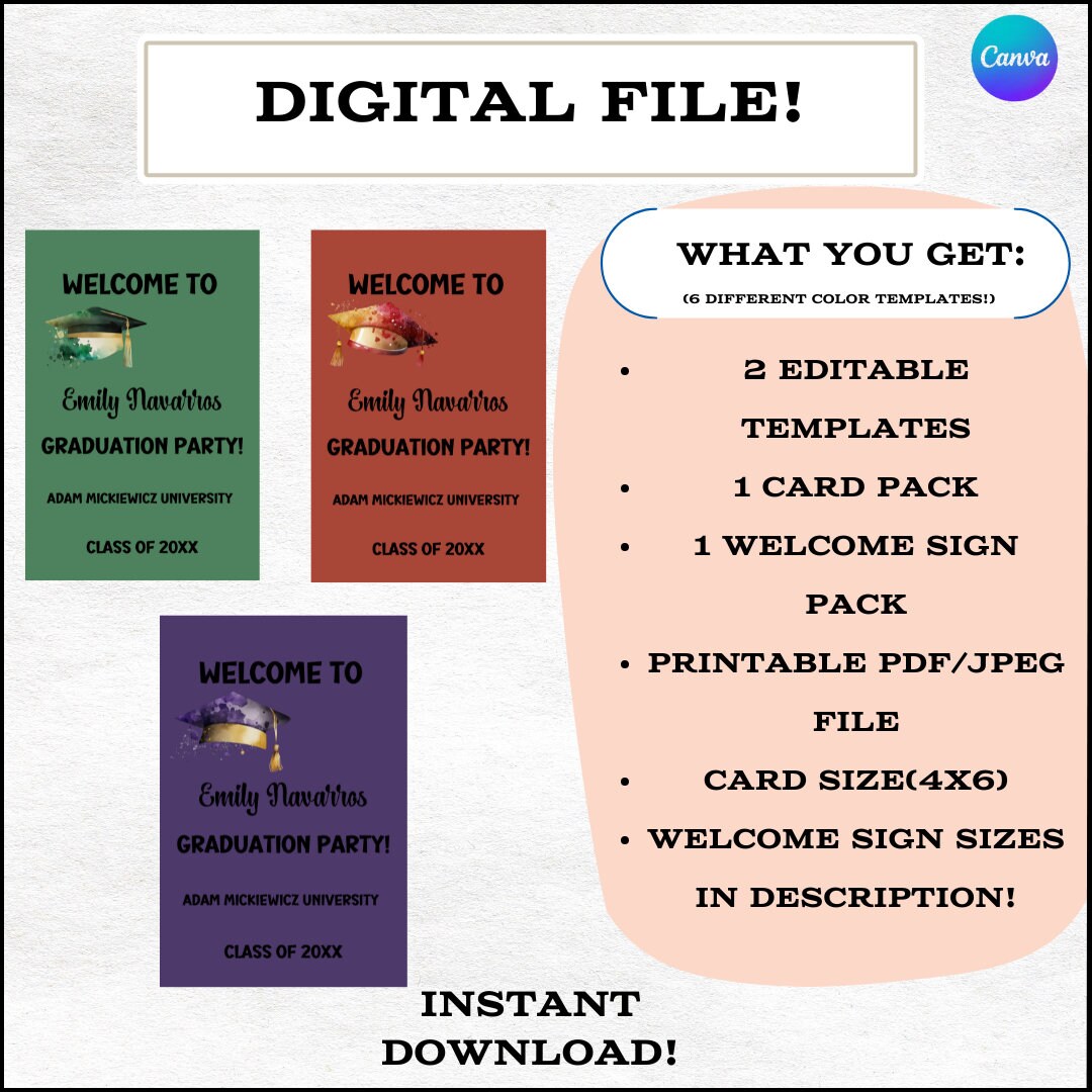 Editable Graduation Welcome Sign/card Pack,editable Templates,senior ...