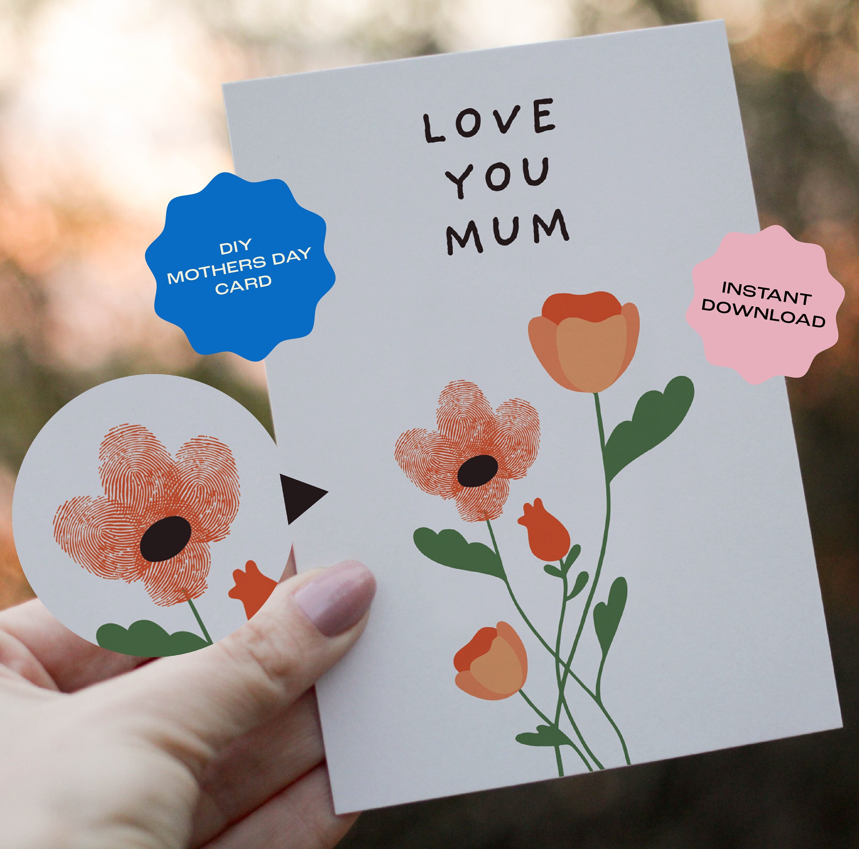 Mother’s Day Fingerprint Paint Art Floral, Poppy, Card for Mum, DIY ...