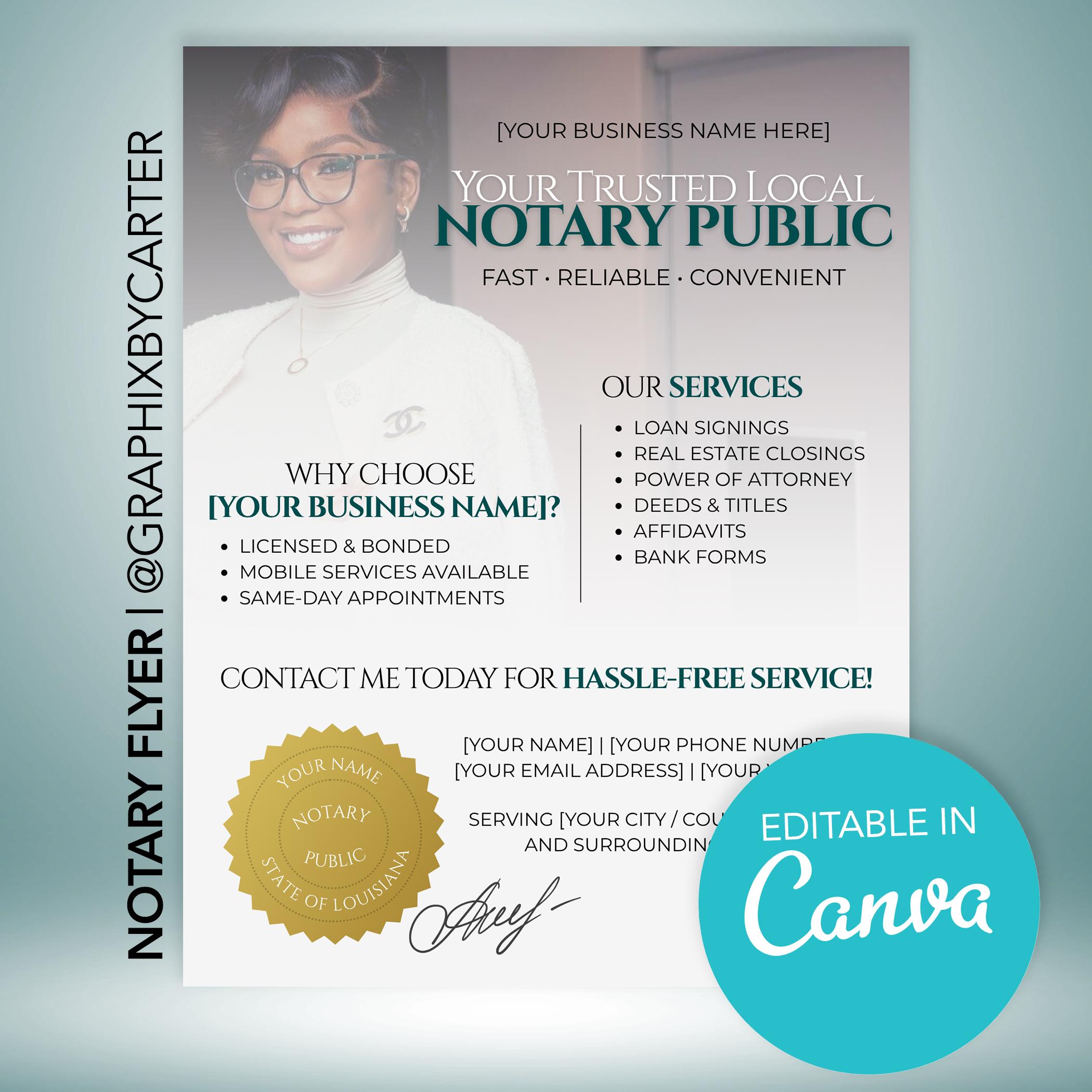 Editable Notary Public Flyer Template: Canva Business Marketing ...