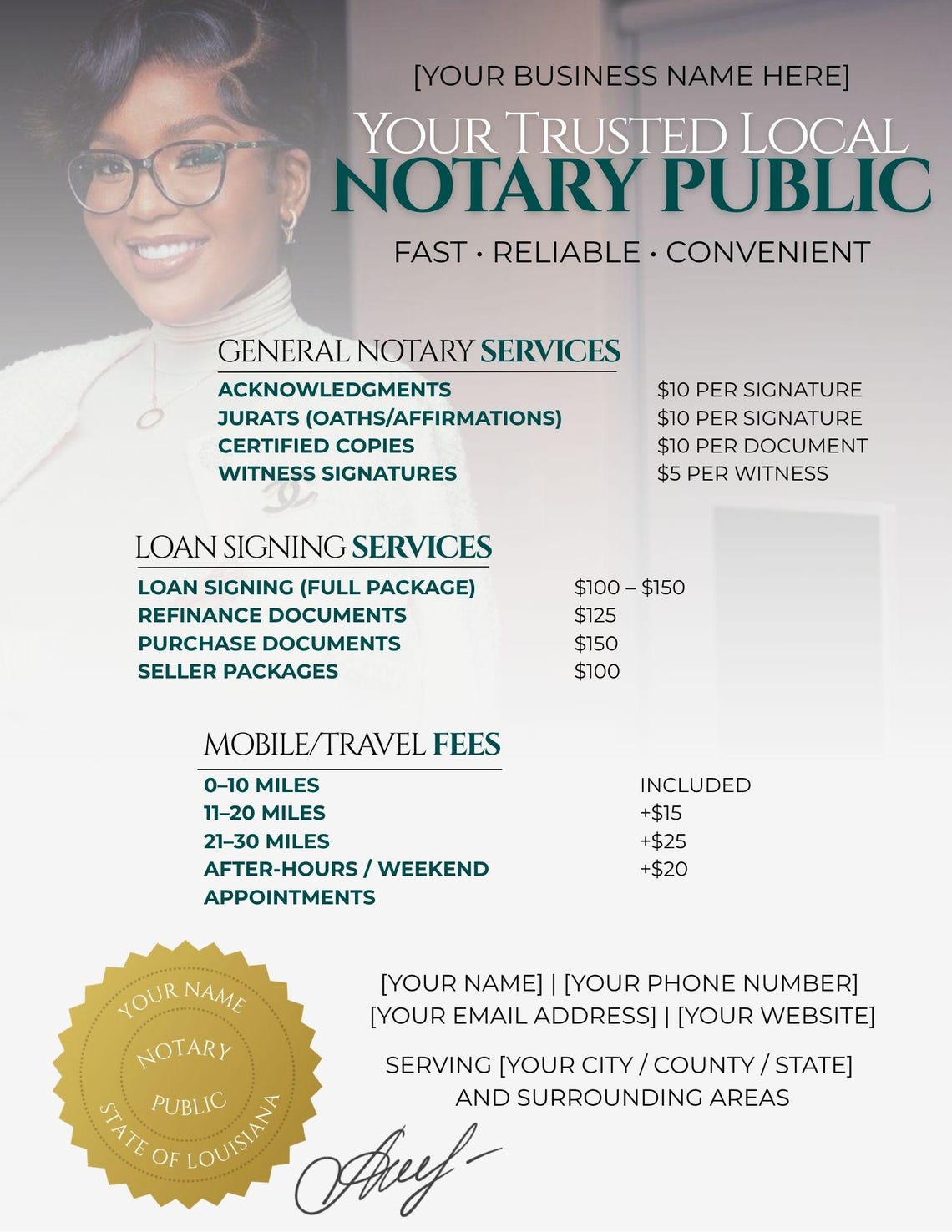 Editable Notary Price List Template | Canva Design (instant Download ...