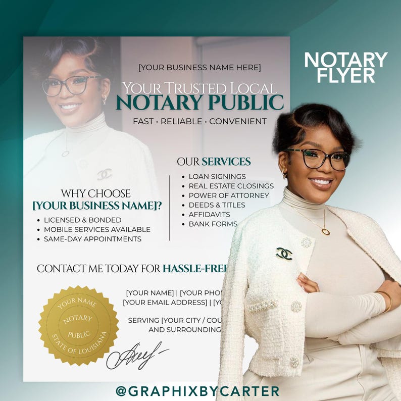 Editable Notary Public Flyer Template: Canva Business Marketing ...