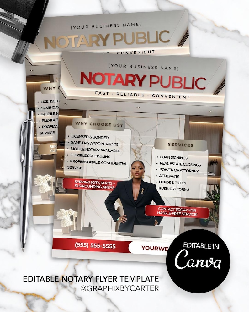 Editable Notary Public Flyer Template | Canva Design (digital Download ...