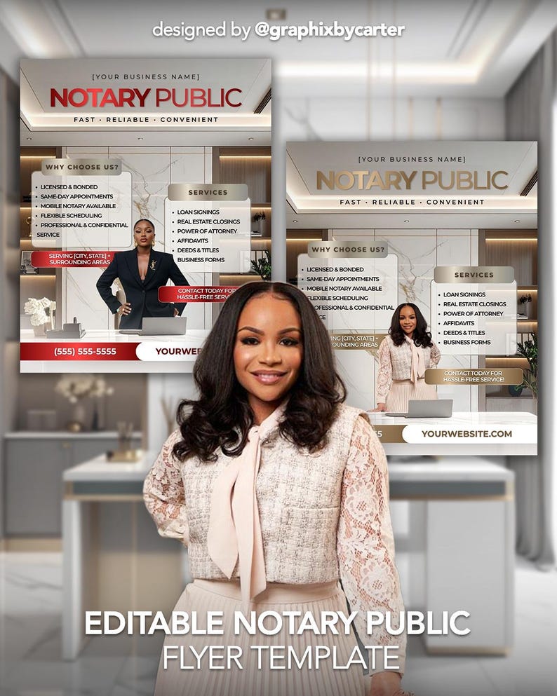 Editable Notary Public Flyer Template | Canva Design (digital Download ...