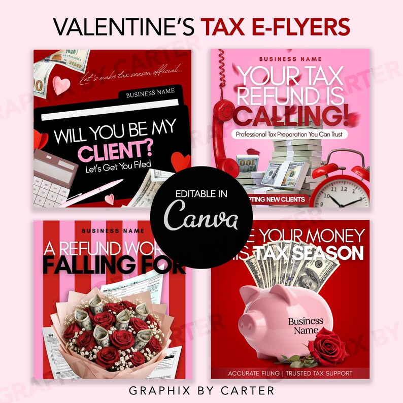 Valentine's Day Tax E-flyer Bundle | Editable Canva Templates - Etsy