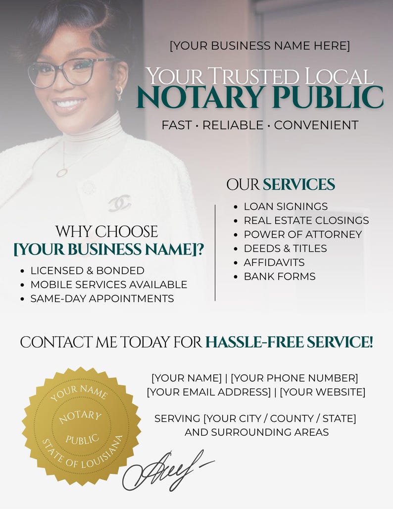 Editable Notary Public Flyer Template: Canva Business Marketing ...