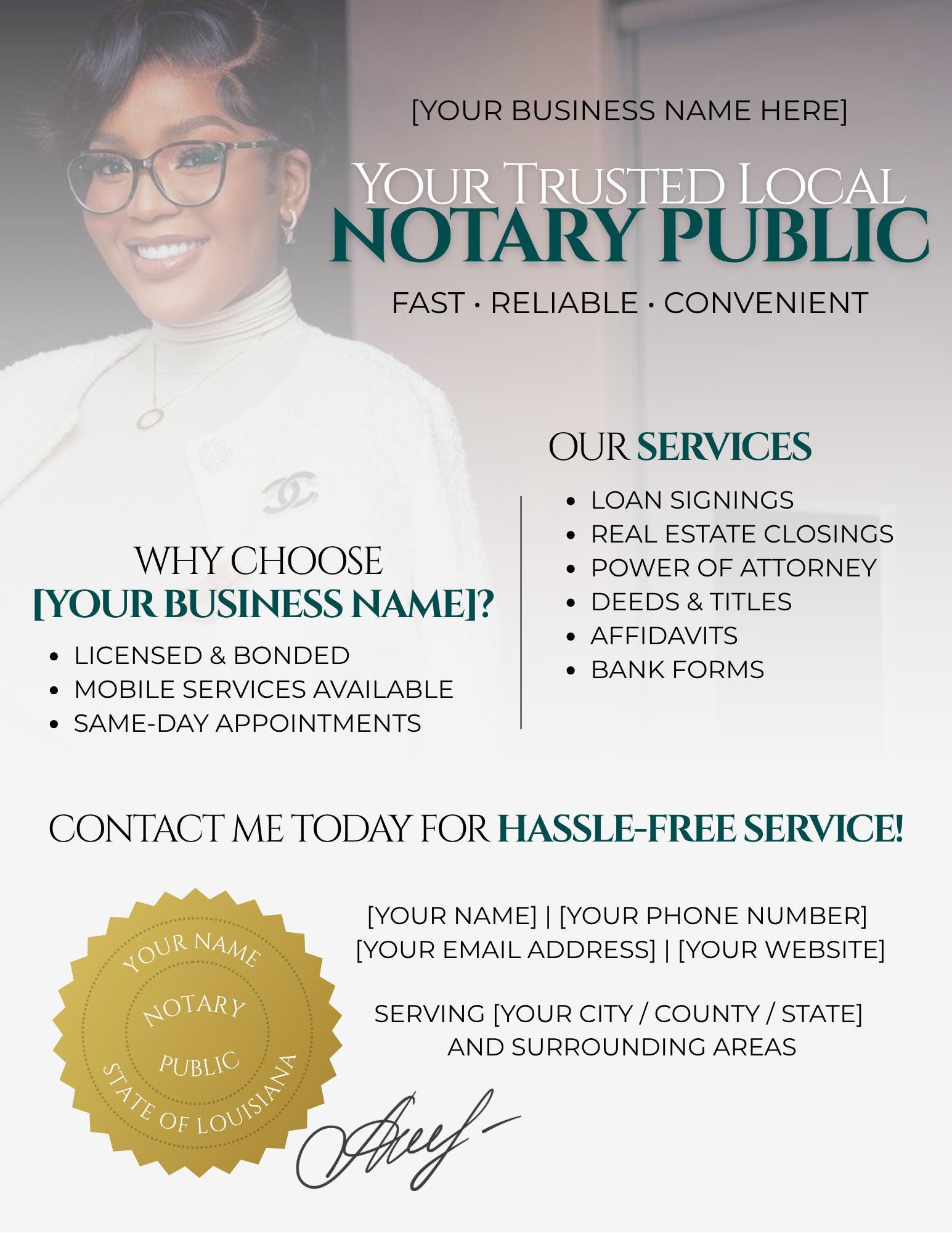 Editable Notary Public Flyer Template: Canva Business Marketing ...