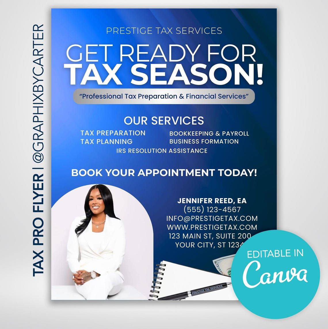 Editable Tax Preparer Flyer Template: CPA, Accountant Marketing (canva ...