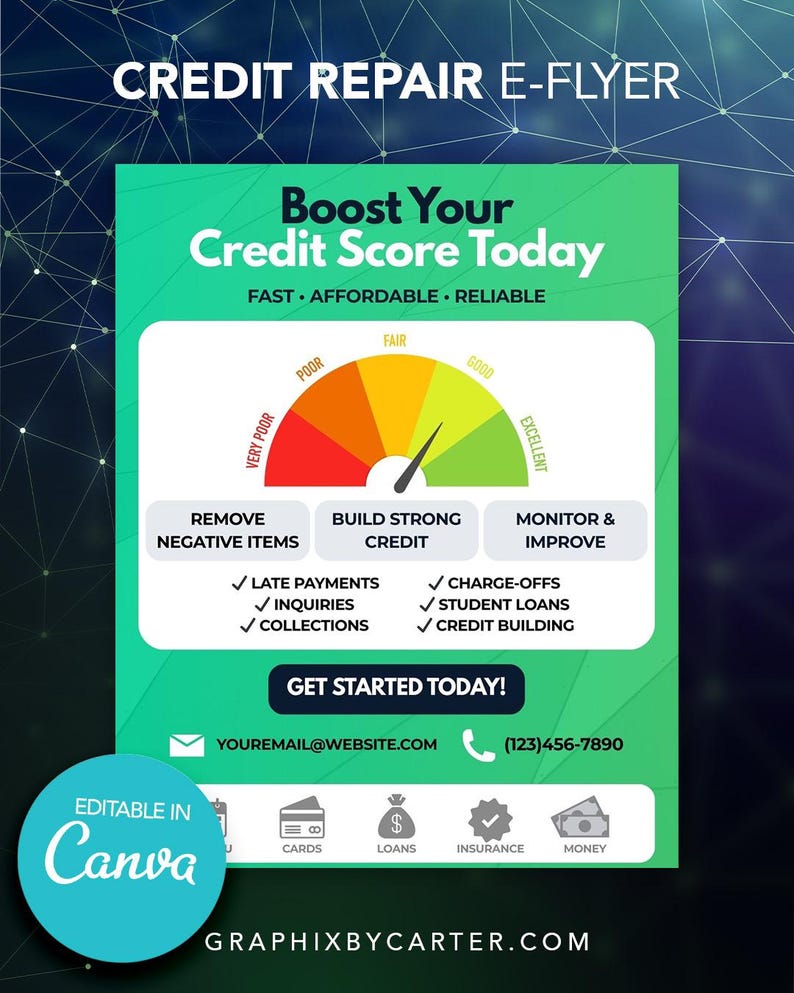 Editable Credit Repair Flyer Template for Canva | Score Boost Marketing ...