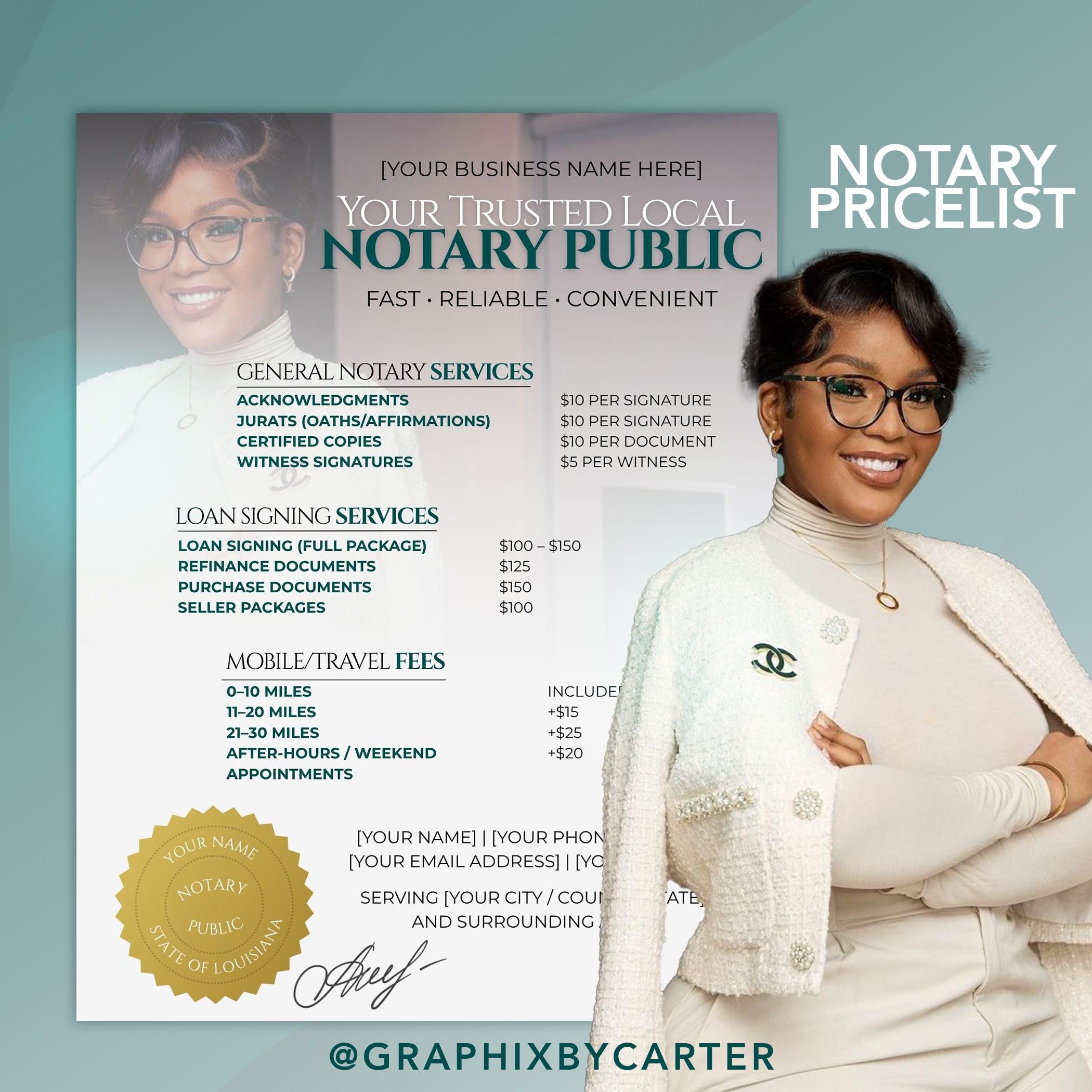 Editable Notary Price List Template | Canva Design (instant Download ...