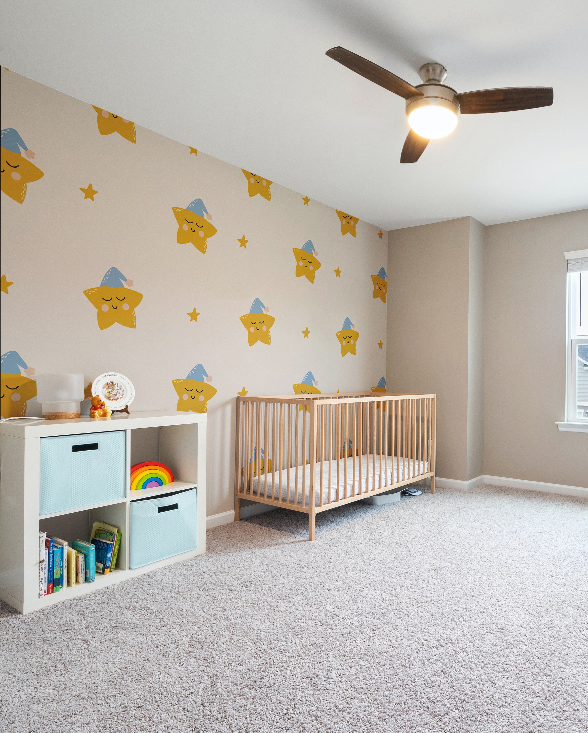 Kids Bedroom Sleepy Night Sky Wallpaper Cute Bedtime Stars Pattern ...