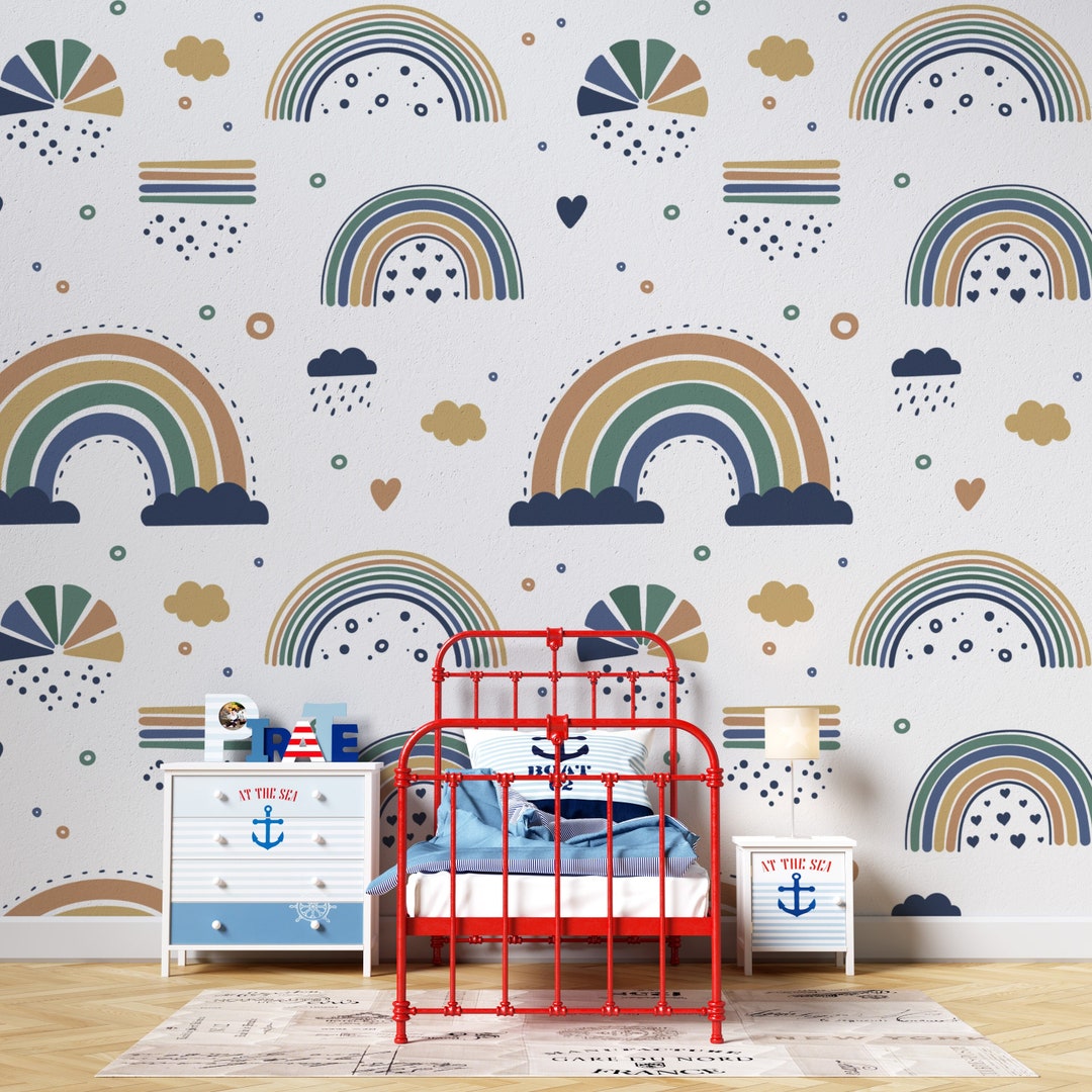 Blue Rainbow Wallpaper for Boys Room Nursery Self Adhesive Wallpaper ...