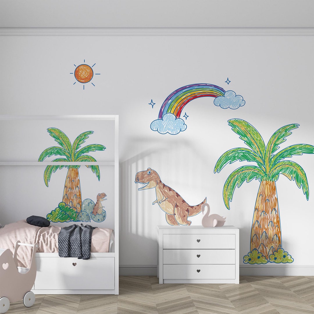 Vibrant Diosaur Wall Decal T-rex Dino Wall Sticker for Nursery Jungle ...