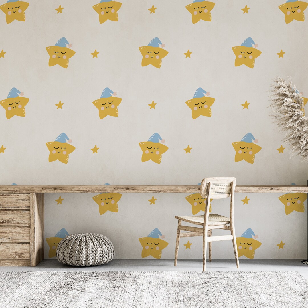 Kids Bedroom Sleepy Night Sky Wallpaper Cute Bedtime Stars Pattern ...